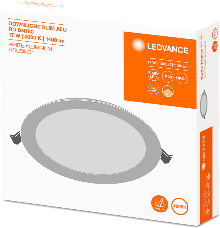 LEDVANCE DOWNLIGHT SLIM ALU 180 17 W 4000 K WT - günstig bei LTT