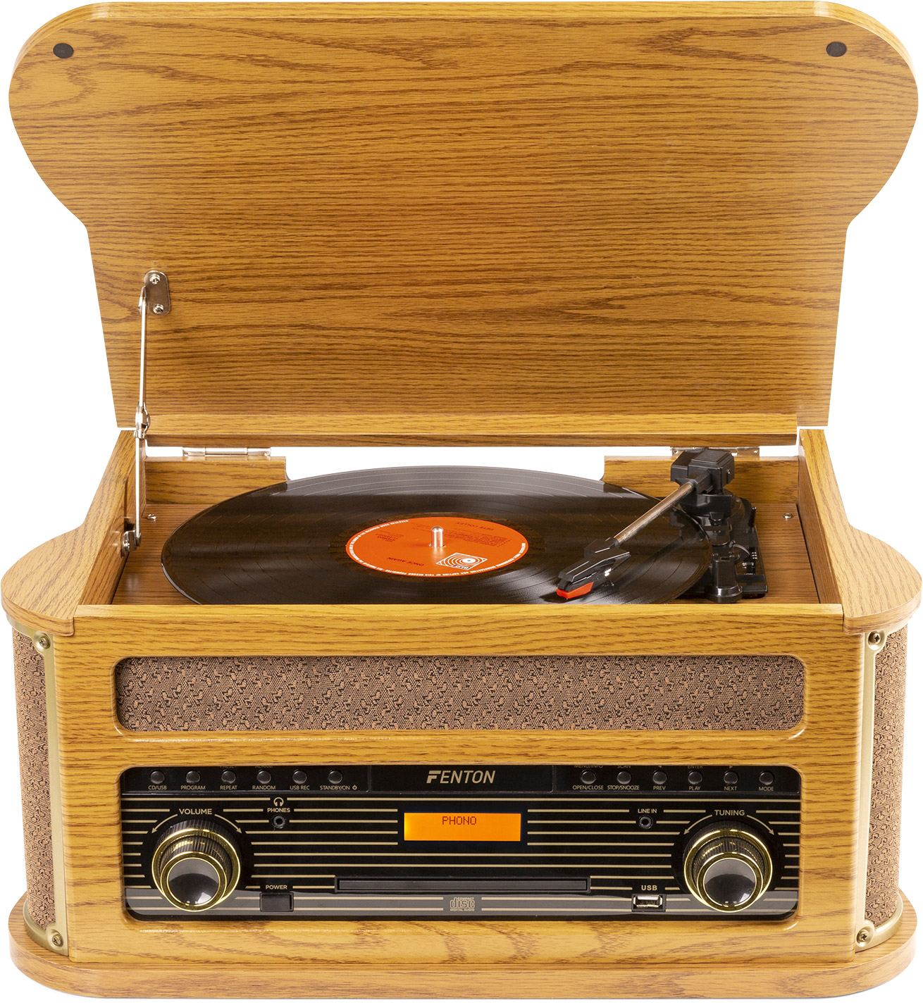 Fenton Memphis Vintage Record Player Light Wood - cheap at LTT