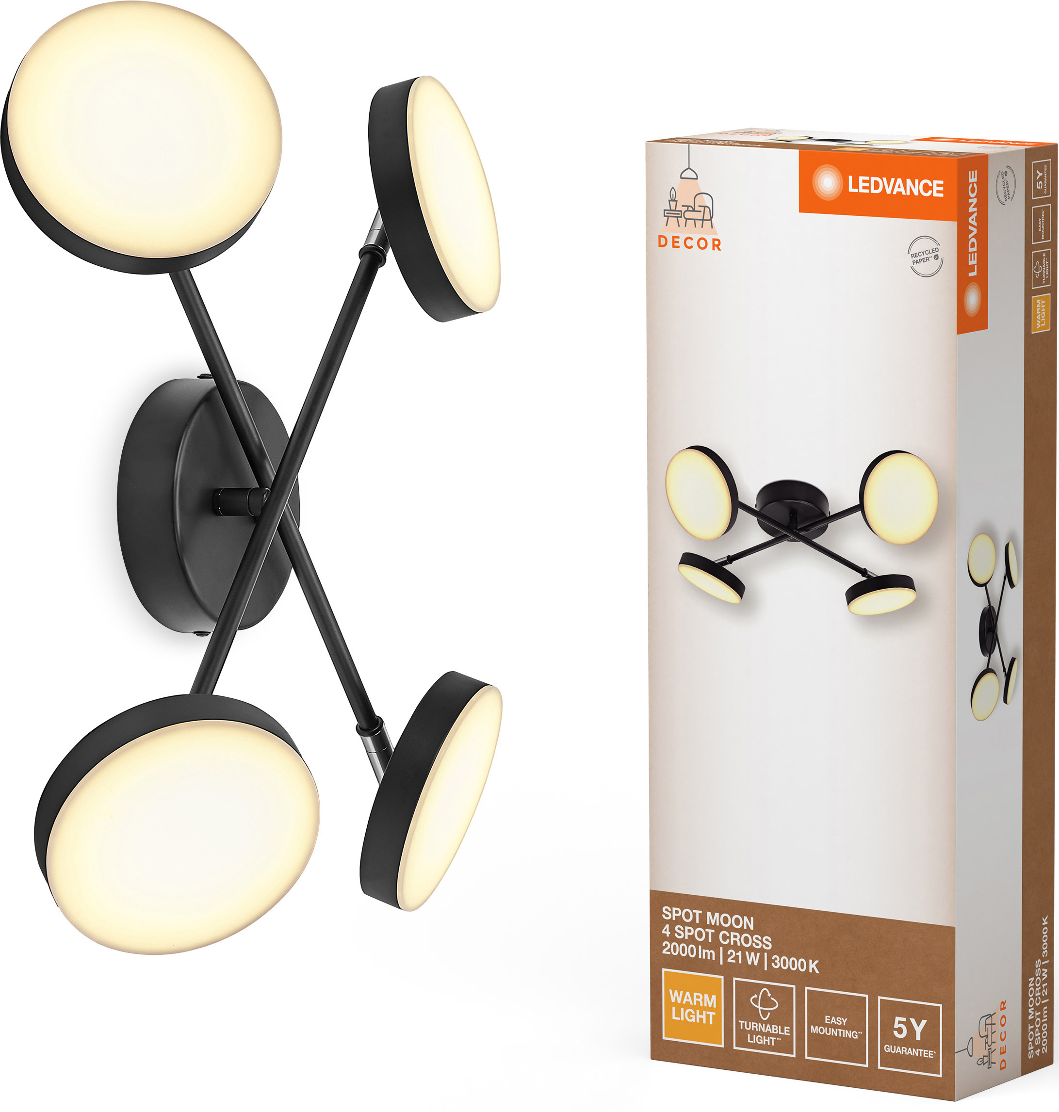 LEDVANCE Decor Spot Moon 4Spot Cross 21W 830 Schwarz - günstig bei LTT